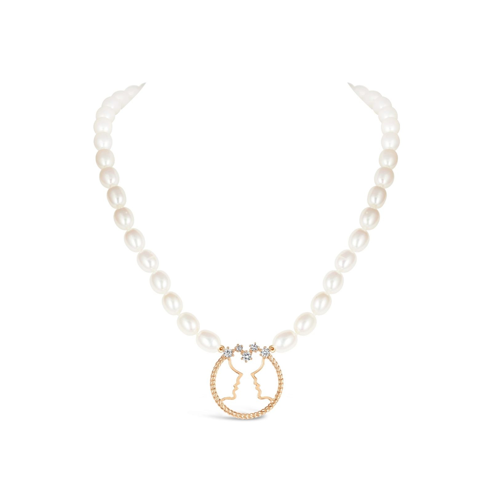 Gemini Zodiac Oval Pearl Necklace | 14K Gold & Diamonds | Kajal Naina