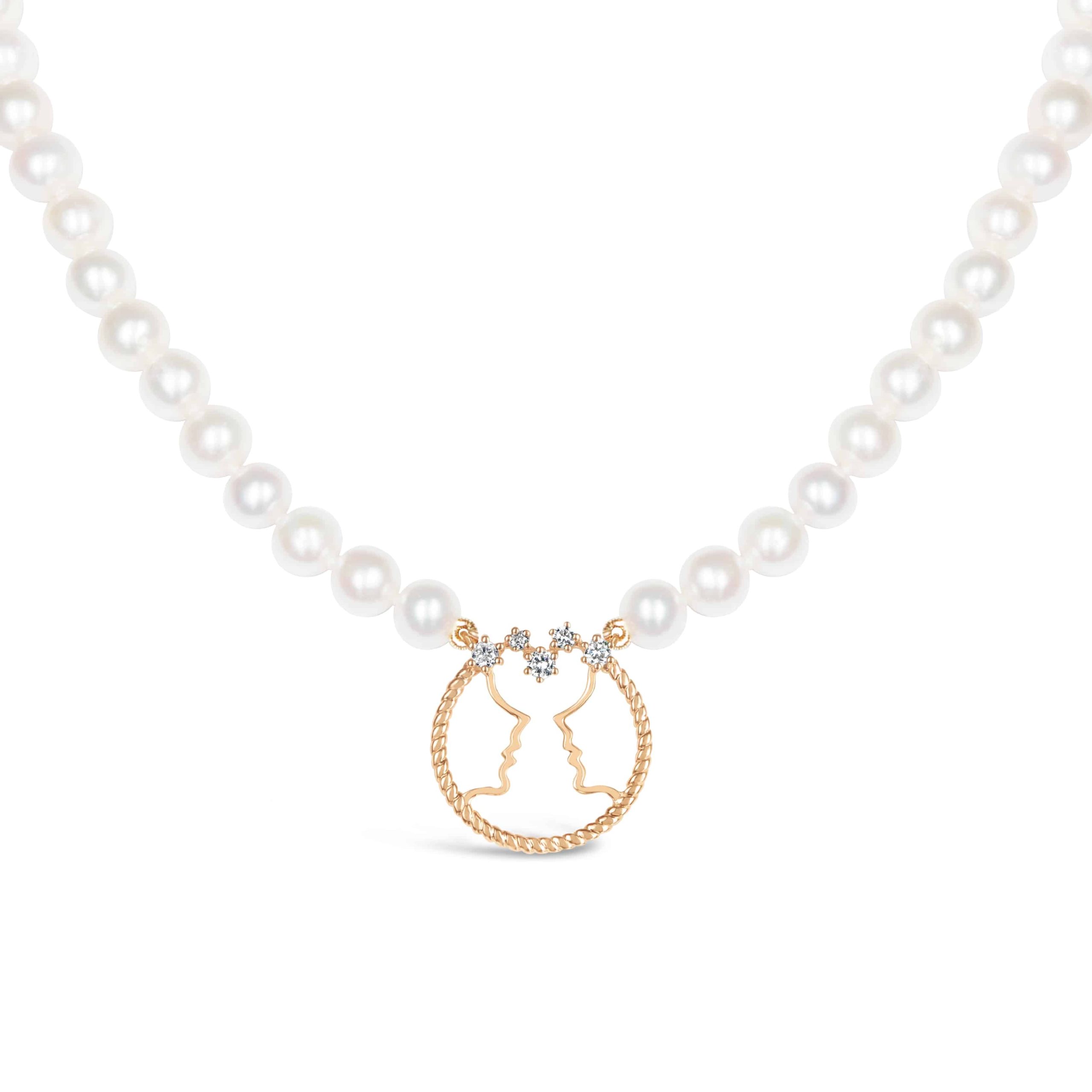 Gemini Zodiac Oval Pearl Necklace | 14K Gold & Diamonds | Kajal Naina