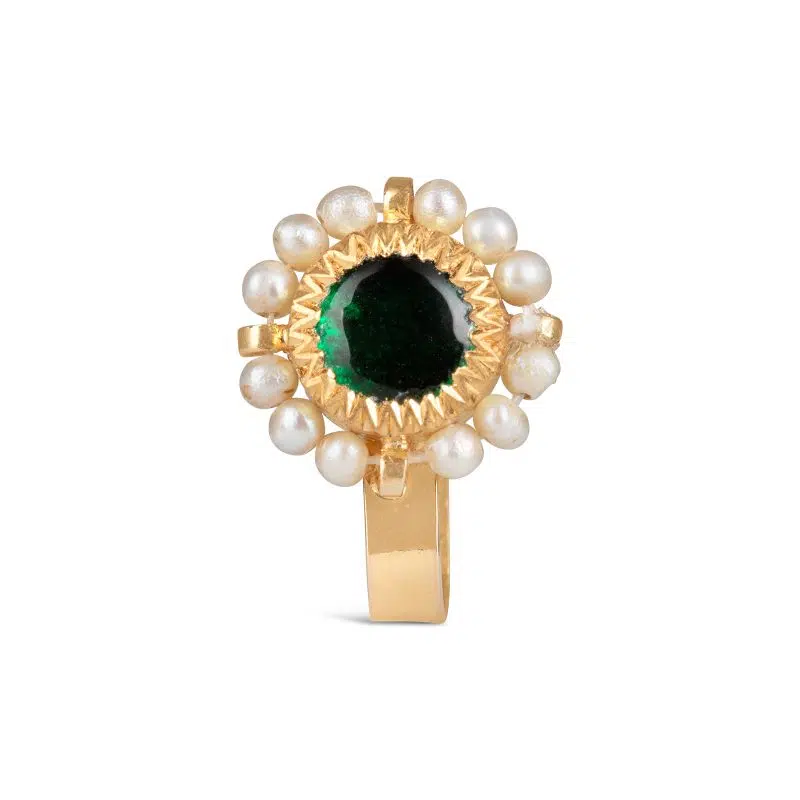 Aalia Green Nose Pin / Nath/ Fuli | 23K Gold | Kajal Naina