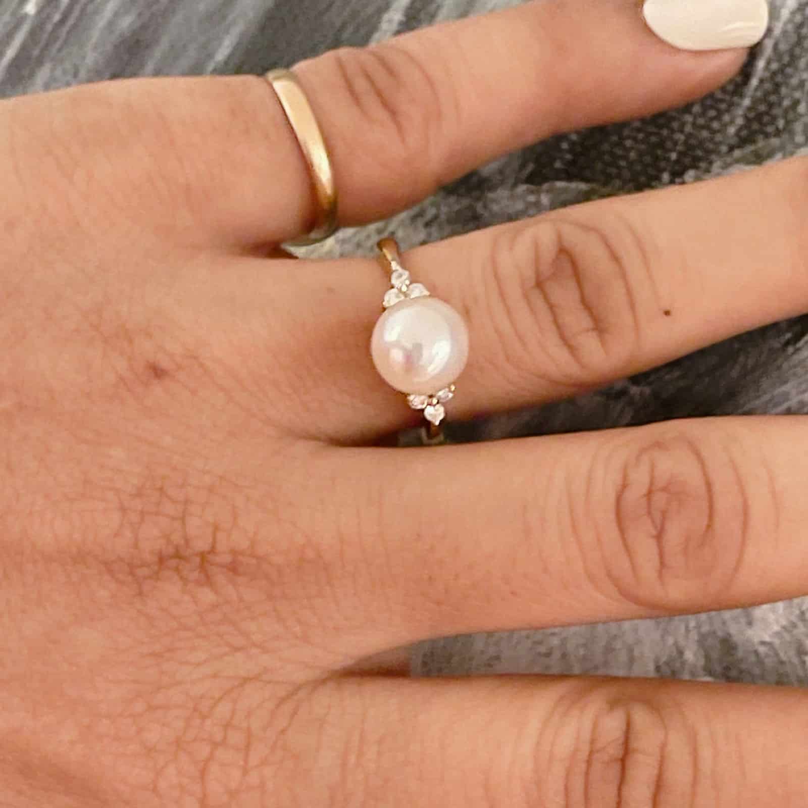Anne Pearl & Diamond Ring | 14K Gold & Diamonds | Kajal Naina