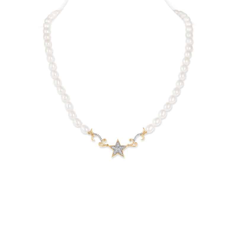 Shooting Star Diamond and Oval Pearl Necklace – Kajal Naina